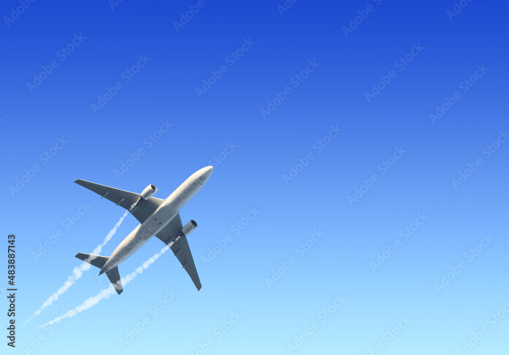 Horizontal nature background with aircraft and Jet trailing smoke in ...