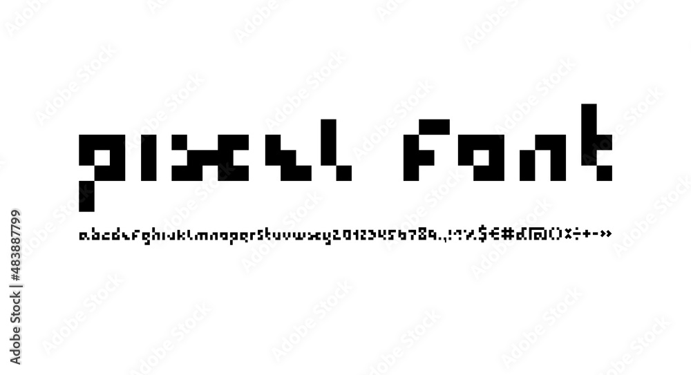 Pixel font in the black color, trendy simple alphabet or typeface, bold ...