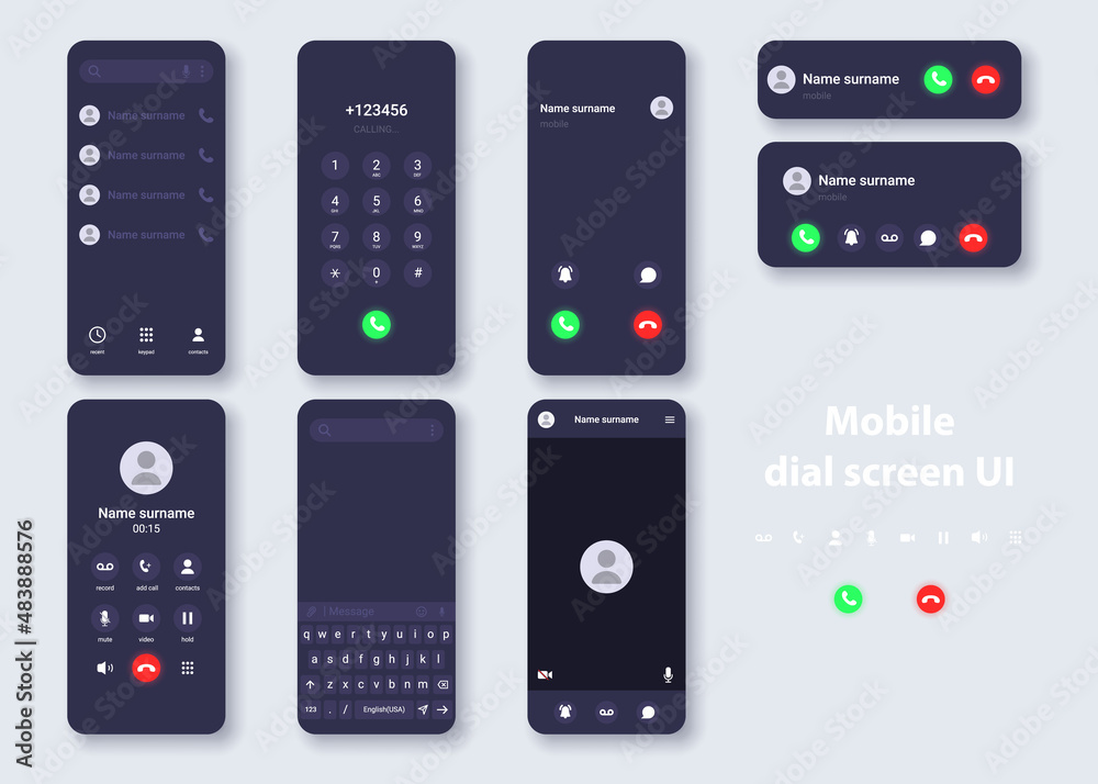 Smartphone user interface dark theme concept template. Design of ...