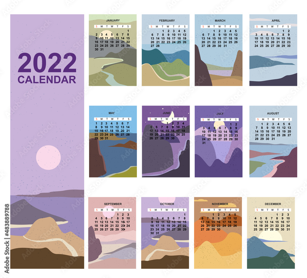 2022 Calendar minimalistic landscape natural backgrounds of four ...