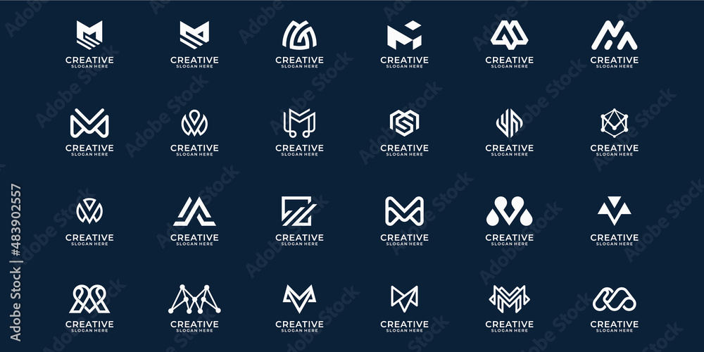 set of creative monogram letter M logo design template Stock Vector ...