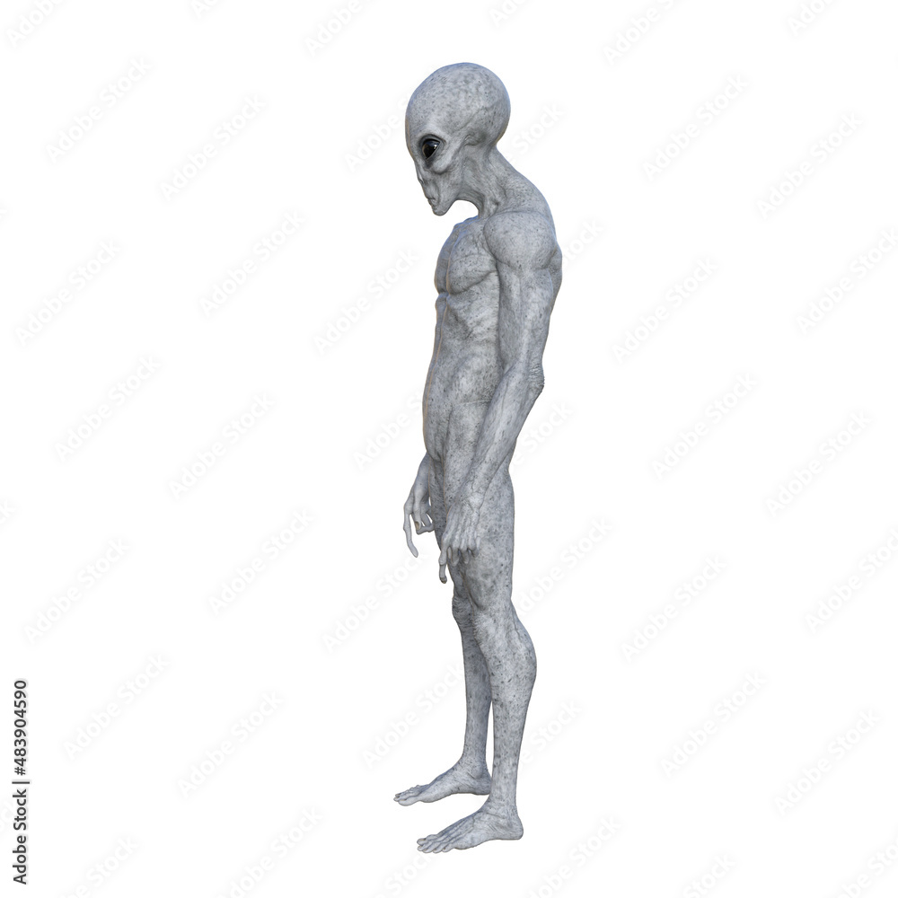 Humanoid alien. Isolated on white background. 3D rendering illustration ...