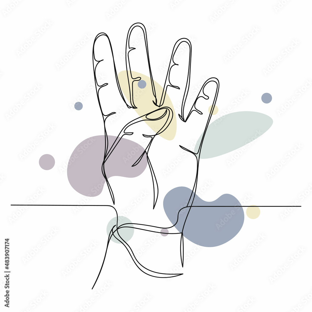 Continuous one simple single abstract line drawing of hand showing ...