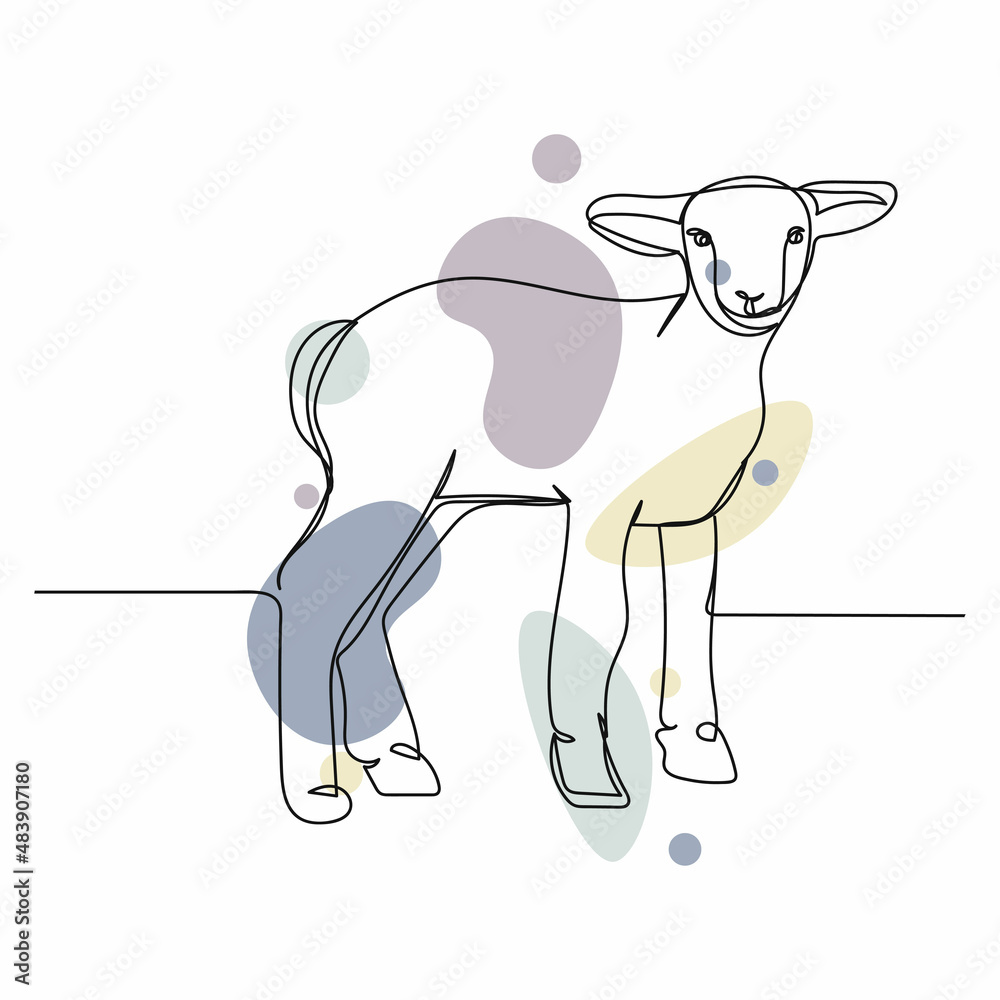 Continuous one simple single abstract line drawing of lamb animal ...