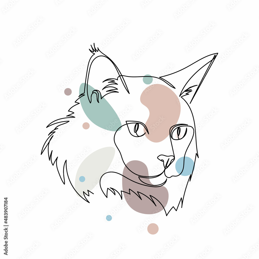 Continuous one simple single abstract line drawing of maine coon cat ...