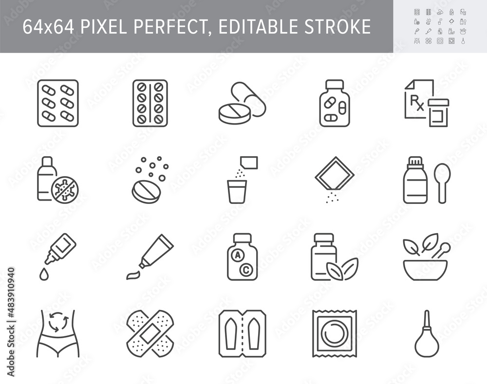 Pharmacy line icons. Vector illustration include icon - rx ...
