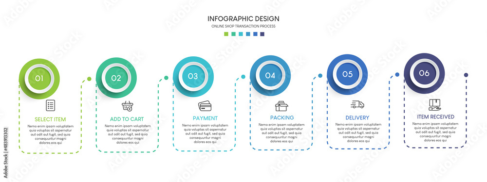 Process of online shopping with 6 steps. Steps business timeline ...