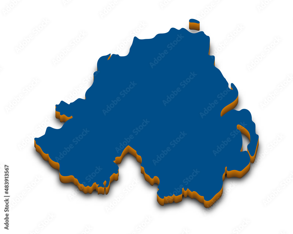 Northern Ireland 3D map. Detailed 3d map with dropped shadow. Blue ...