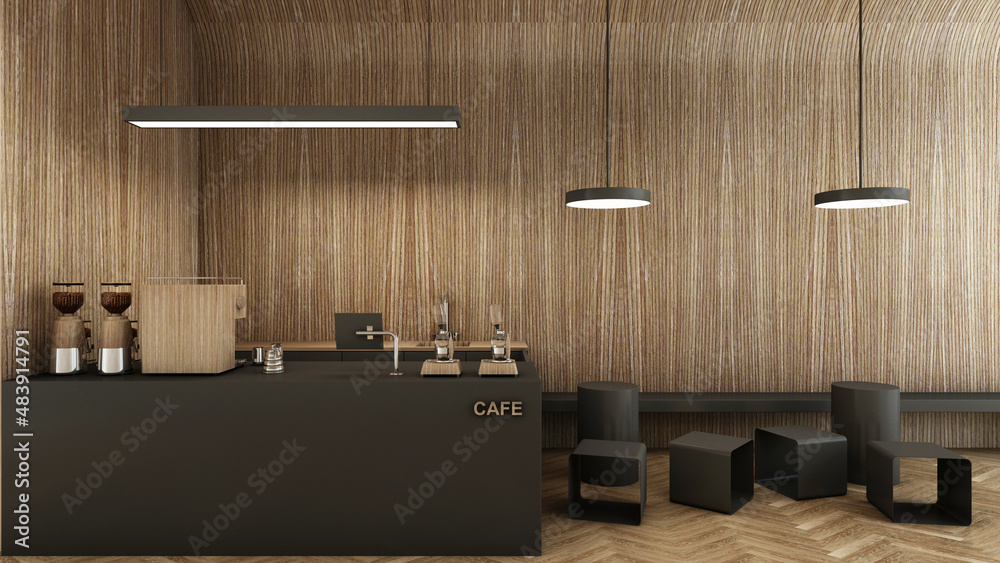 Cafe shop design Modern and Minimal,Counter black color,Wall back ...