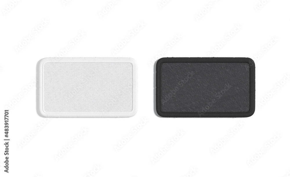 Blank black and white rectangle embroidered patch mockup, top view ...