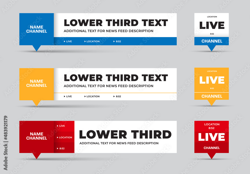 Vector news line for TV channel name, location, lower third in yellow ...