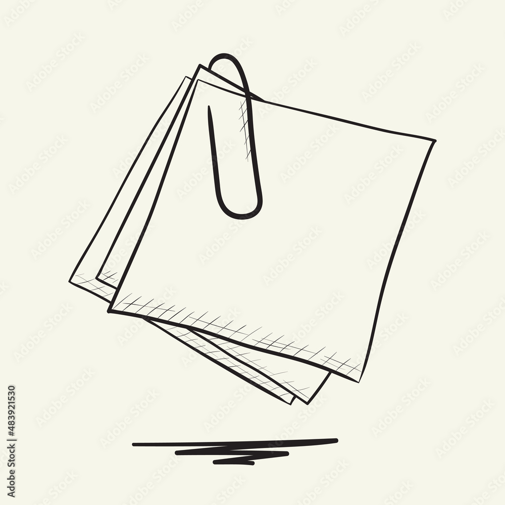 Note paper with paperclip. Hand drawn vector illustration. Stock Vector ...