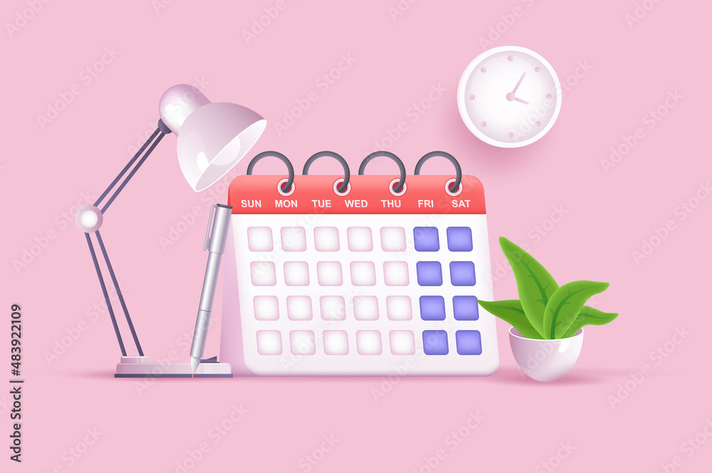 Calendar in office work organization concept 3D illustration. Icon ...