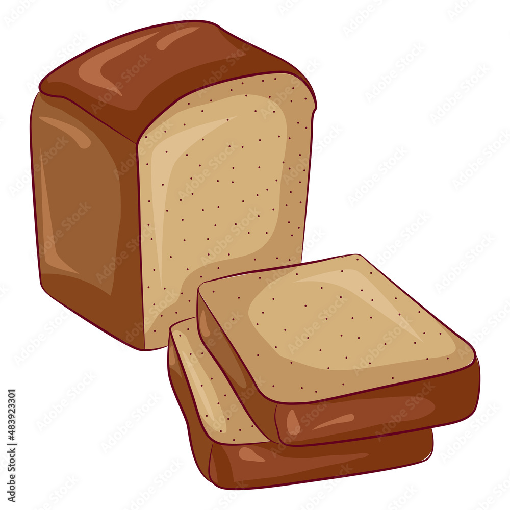 Vector cartoon illustration of sliced rye brown square bread isolated ...