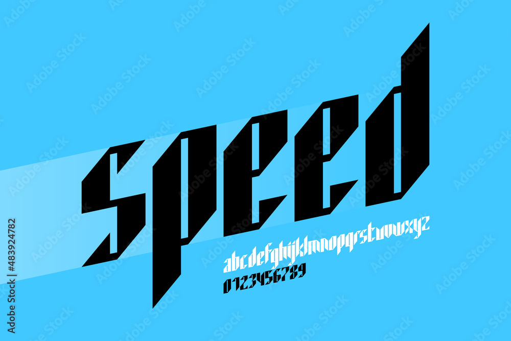 Speed style lowercase font, alphabet letters and numbers vector ...