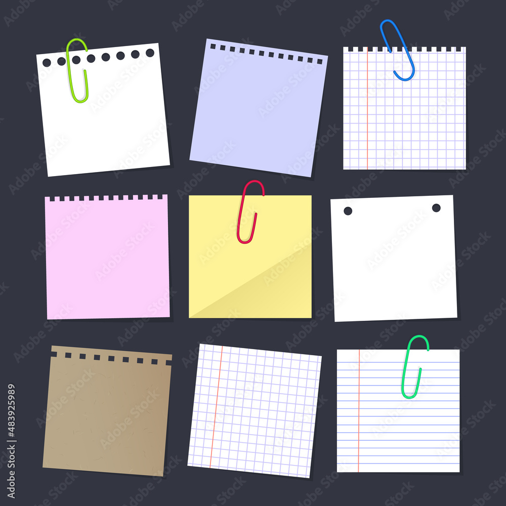 White paper sheets with scotch tape set. Sticky papers with adhesive ...