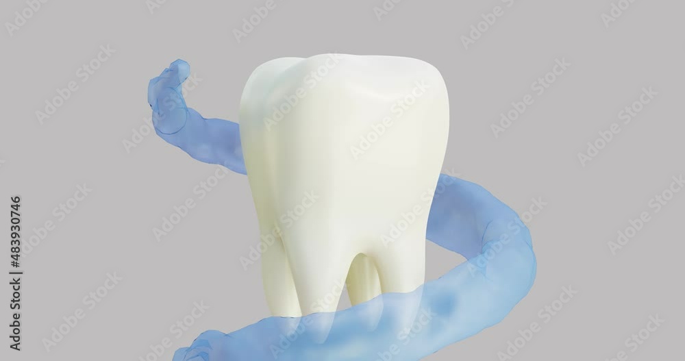 3d animation of tooth enamel cleansing. Foam, toothpaste, bubbles, jet ...