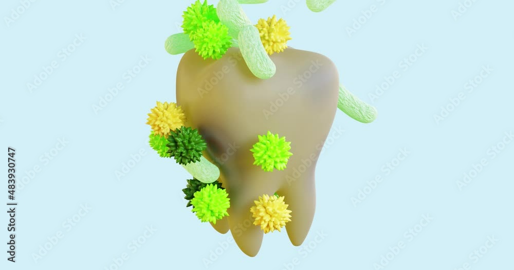 3d animation of tooth enamel protection in stages. The attack of ...
