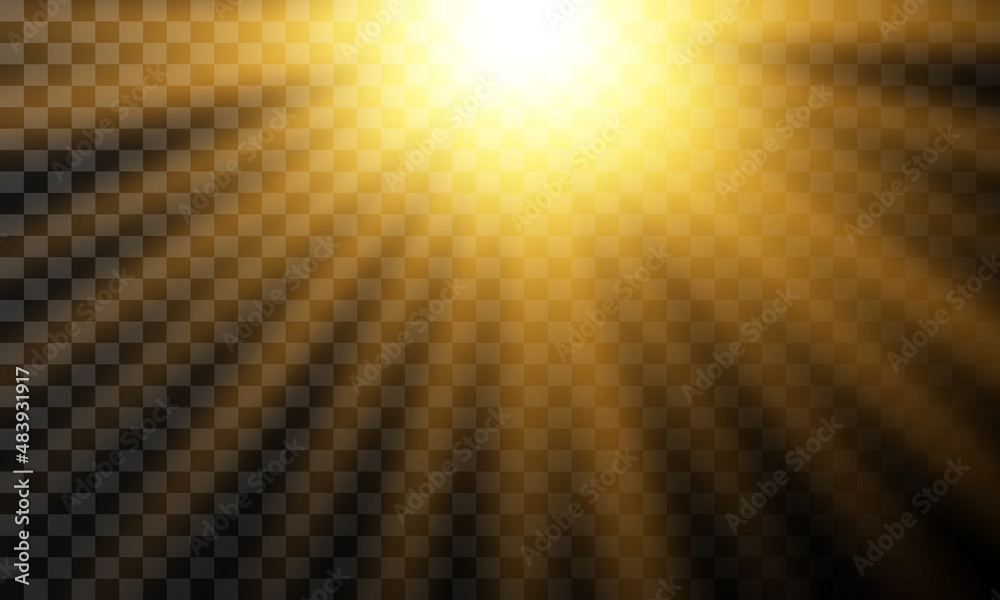 Sunlight on a transparent background. Falling sunlight with glare ...