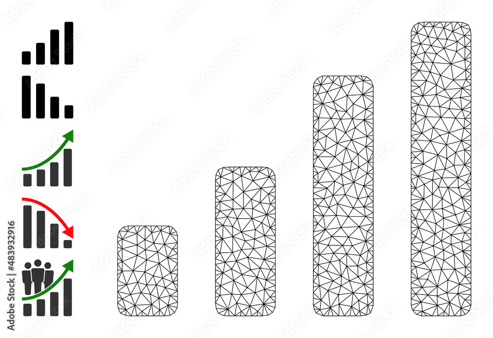 Vector bar chart mesh icon model. Abstract 2d mesh bar chart, designed ...