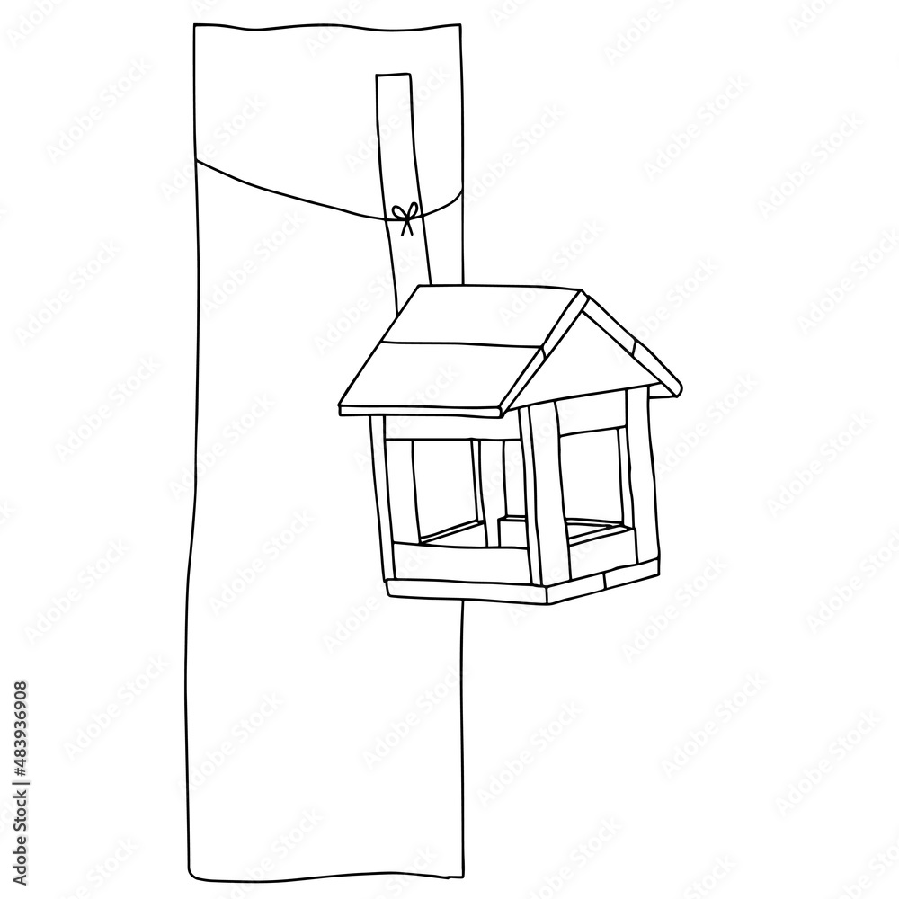 Black hand drawn outline vector illustration of A birdhouse or squirrel ...
