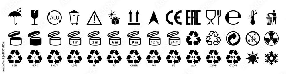 Big set of packing symbol isolated on white background. Flat design ...