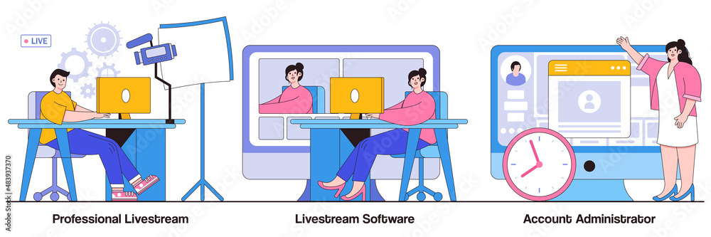 Professional livestream, software and account administrator concept ...