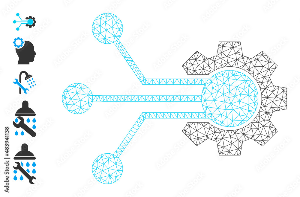 Vector smart cog mesh icon model. Abstract 2d mesh smart cog, designed ...