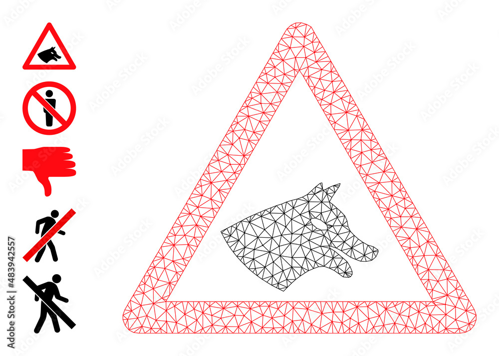 Vector dog warning mesh icon structure. Abstract 2d mesh dog warning ...