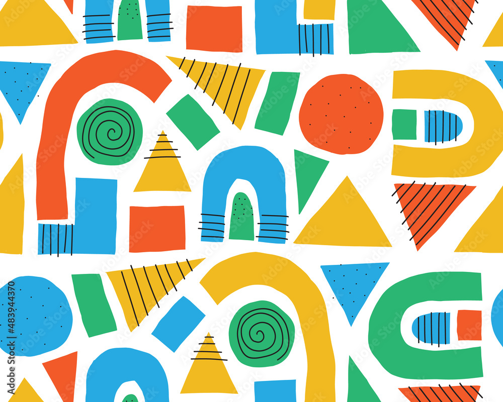 Seamless vector pattern abstract doodle shapes collage. Cute geometric ...