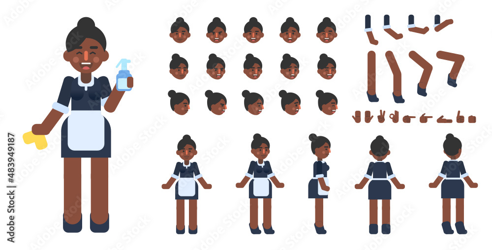 Creation kit of maid, housekeeper or cleaning lady. Modern vector ...