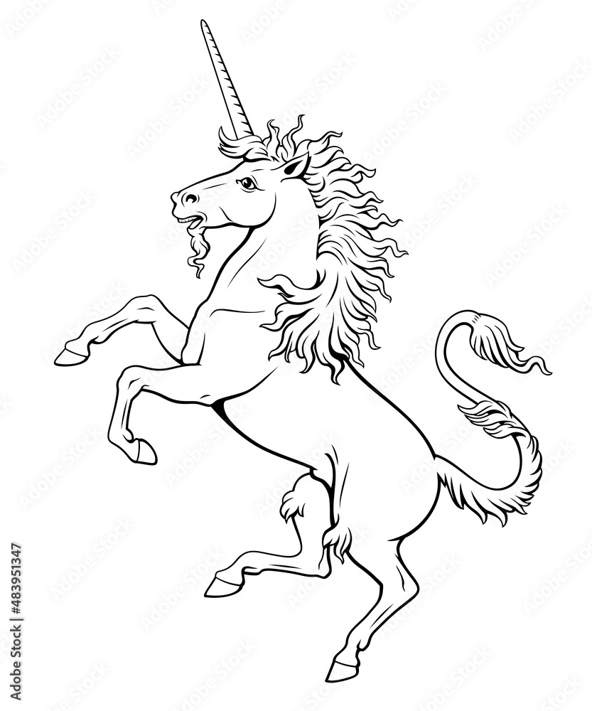 Heraldic Unicorn Salient. Ink Style. Vector clipart. Coloring page ...