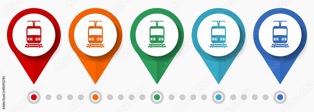 Subway, tube, train concept vector icon set, flat design pointers ...