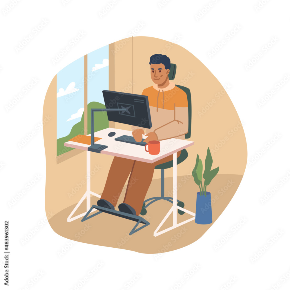 Comfortable working space at home or office, person sitting in chair ...