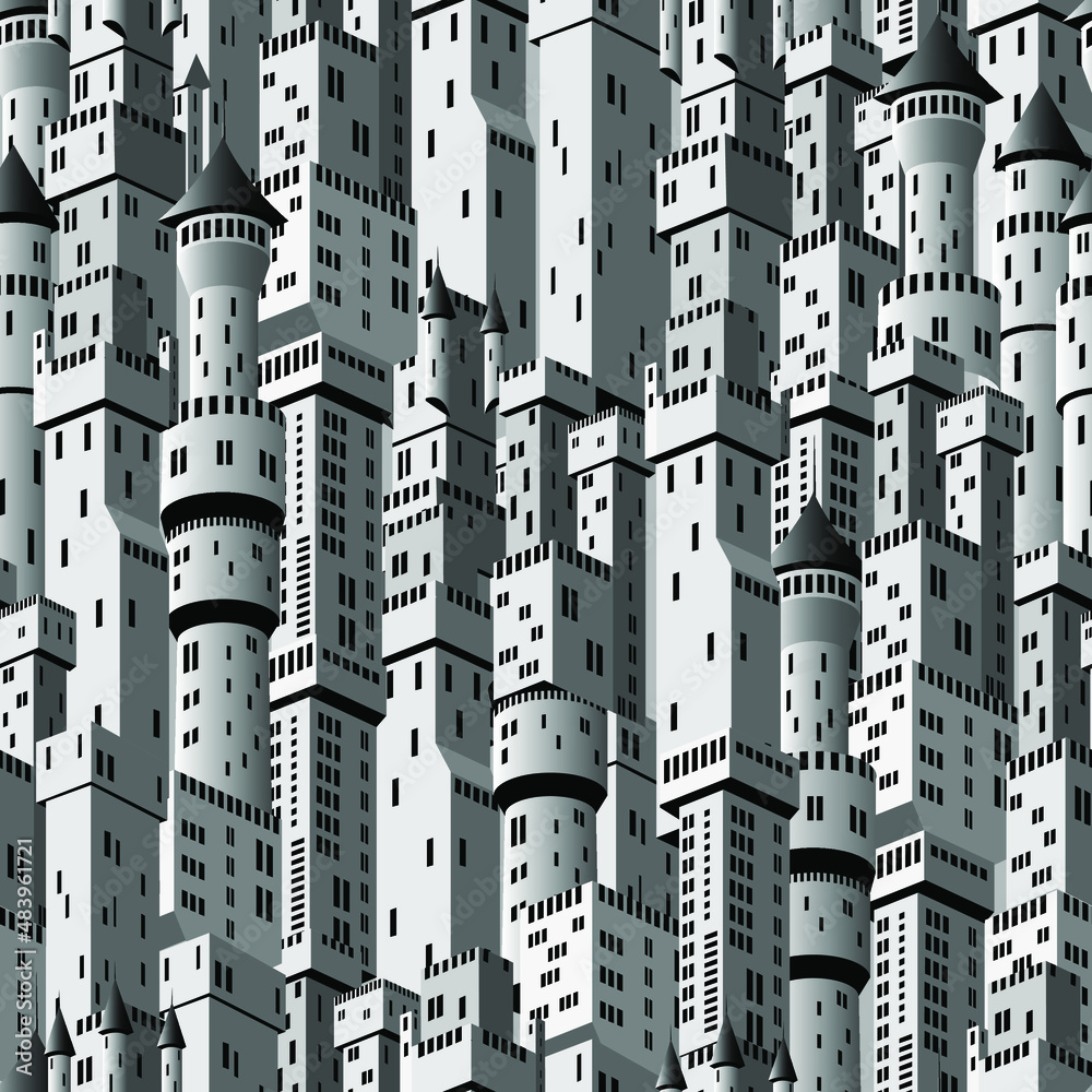seamless pattern depicting buildings in the form of old towers for ...