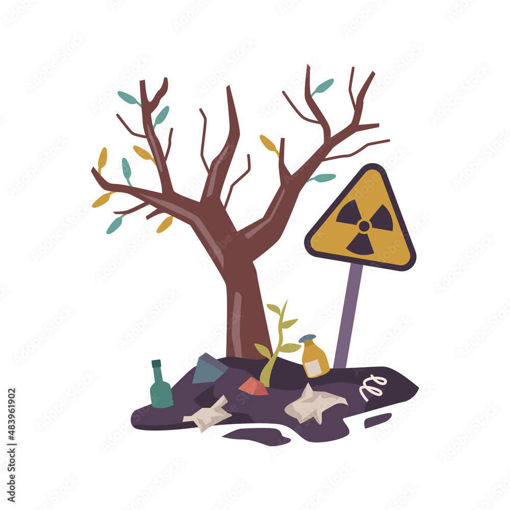 Environmental and natural pollution. Vector trees cannot grow fully ...