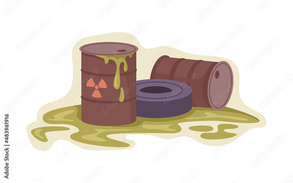 Radioactive toxic substance in barrels, radiation waste leakage from ...