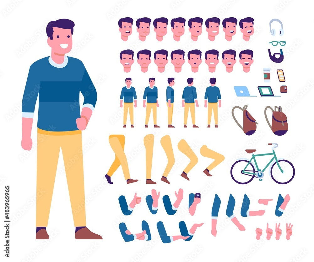 Cartoon male character kit. Man in casual clothes. Human constructor ...