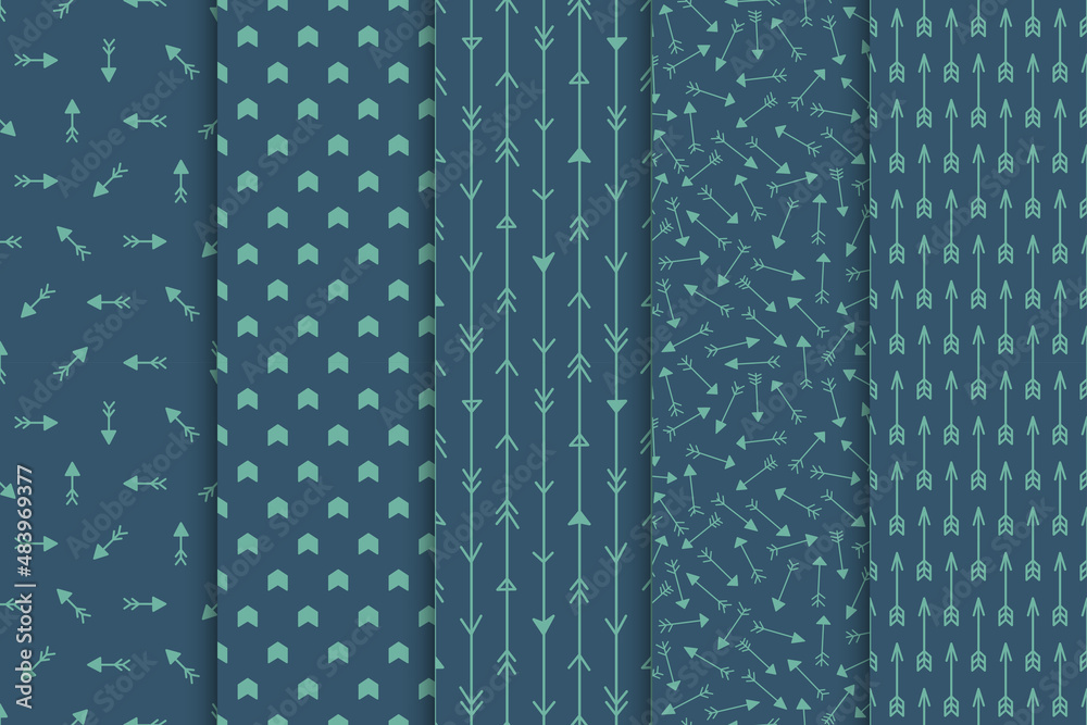 Collection of vector seamless arrows patterns. Hand drawn blue ...