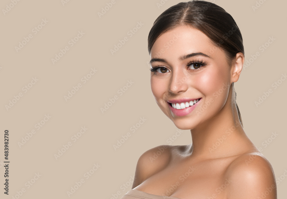 Beautiful Freckles Woman Healthy Skin Hair Brunette Hairstyle Concept
