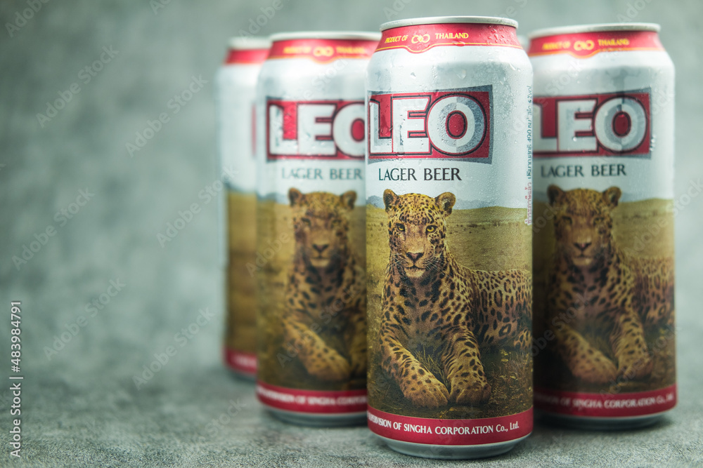 Samut Prakan, Thailand - January 25, 2022 : Bottles of Leo beer on ...
