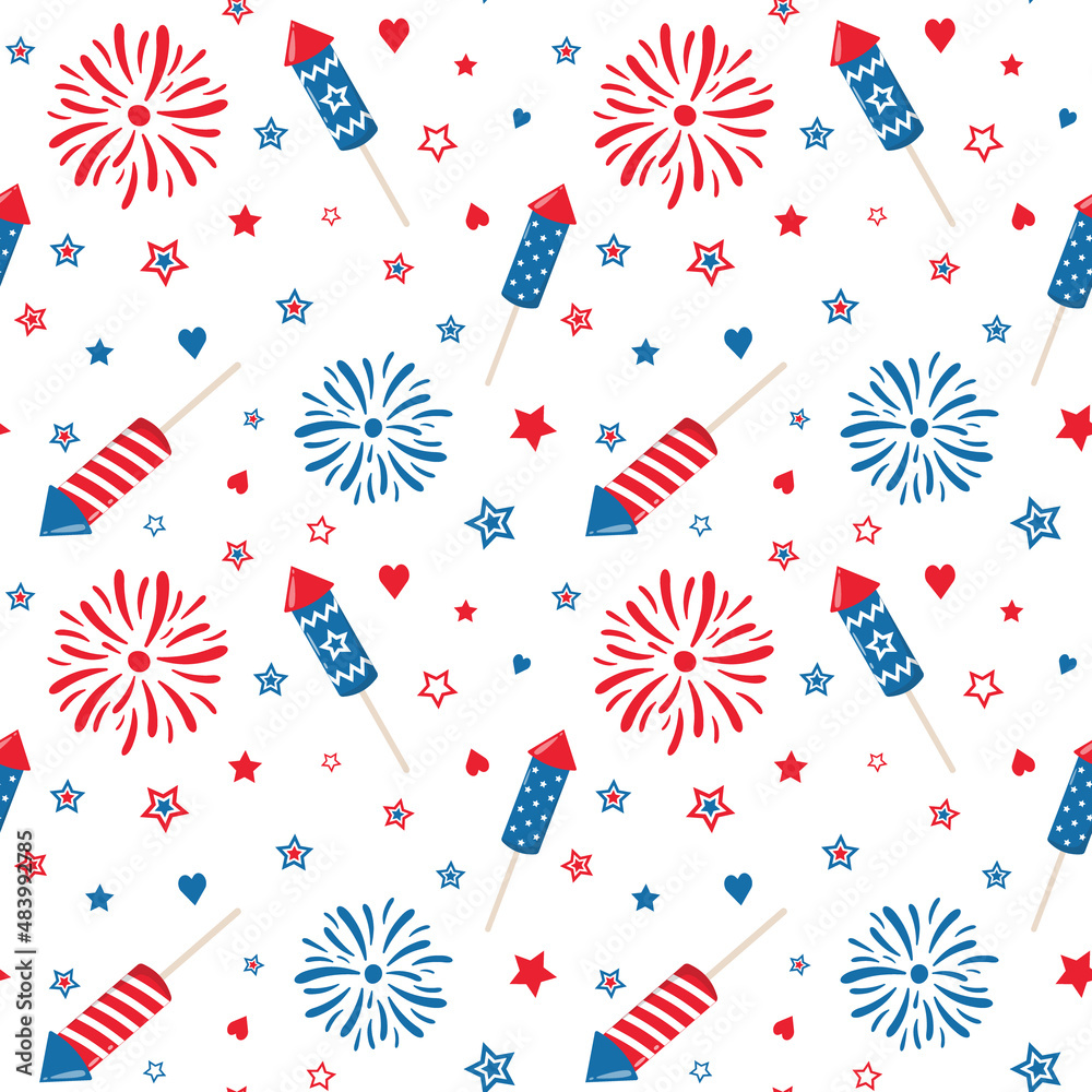 Patriotic fireworks and sparklers on a white background. Fourth of July ...