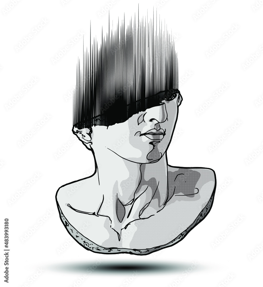 Vector hand drawn illustration of classical sculpture fragment of ...