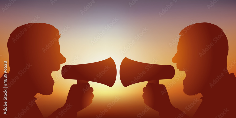 Concept de la confrontation d’opinions sur les réseaux sociaux, avec ...