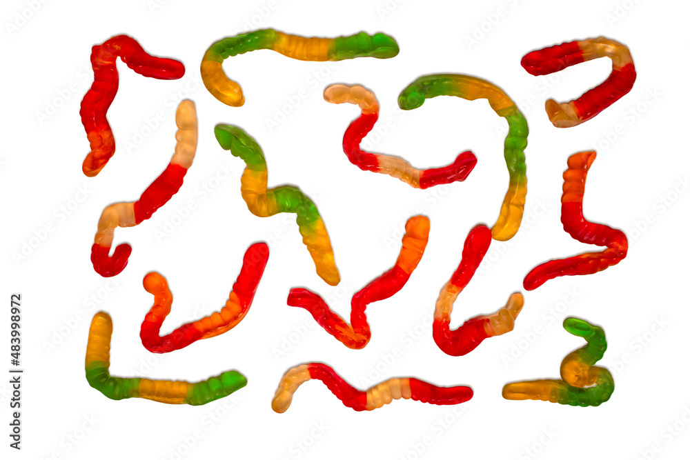 sticky worm candy jelly worms white background sour sweet food display ...