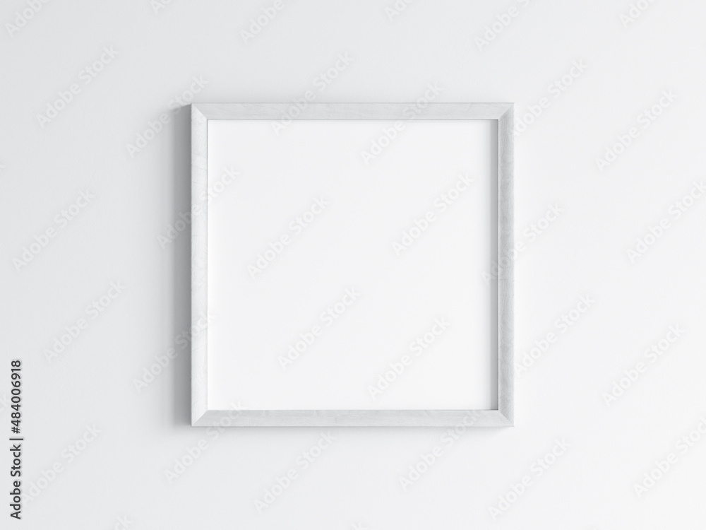 white square frame on the wall, poster mockup, 3d render Stock ...