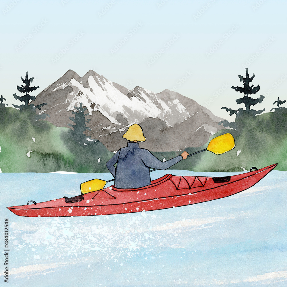 summer lake activities clipart, man kayaking, travel clipart ...