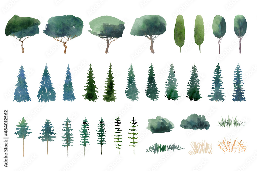 watercolor landscape clipart, forest clip art, tree illustration ...