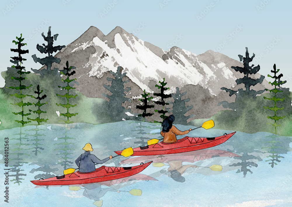 summer lake activities clipart, black girl, woman and man kayaking ...