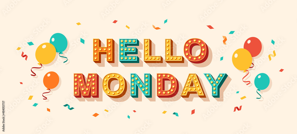 Hello monday quote, card or banner with typography design. Vector ...
